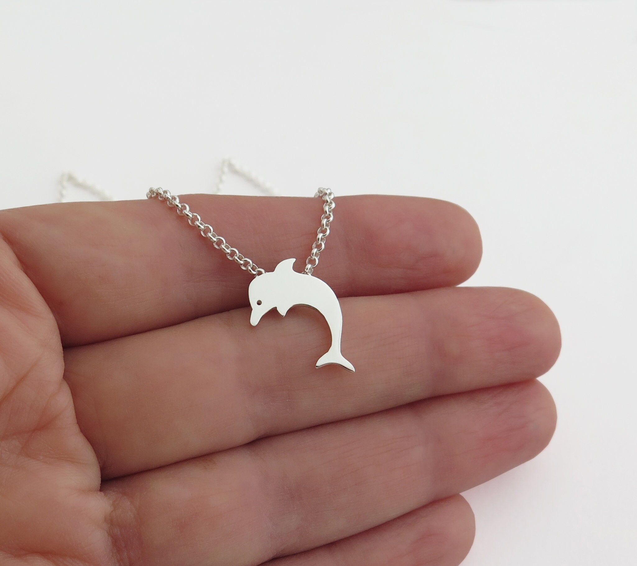 Sterling Silver Dolphin Necklace Pendant Animal Necklace | Etsy