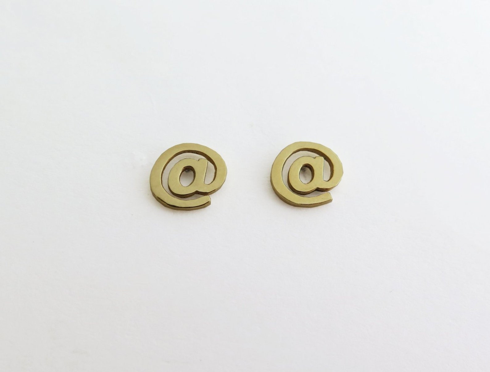 14k Gold at Sign Stud Earrings - Computer Symbol Solid Gold Jewelry - Etsy