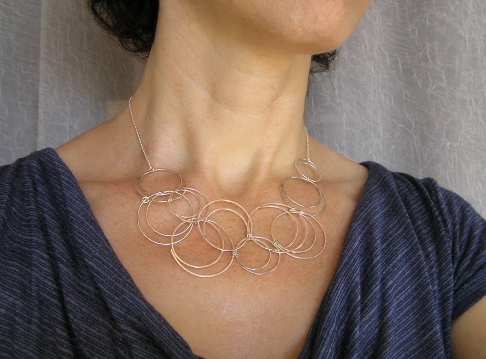 Bib Necklace Silver Necklace for Women Circle Necklace | Etsy