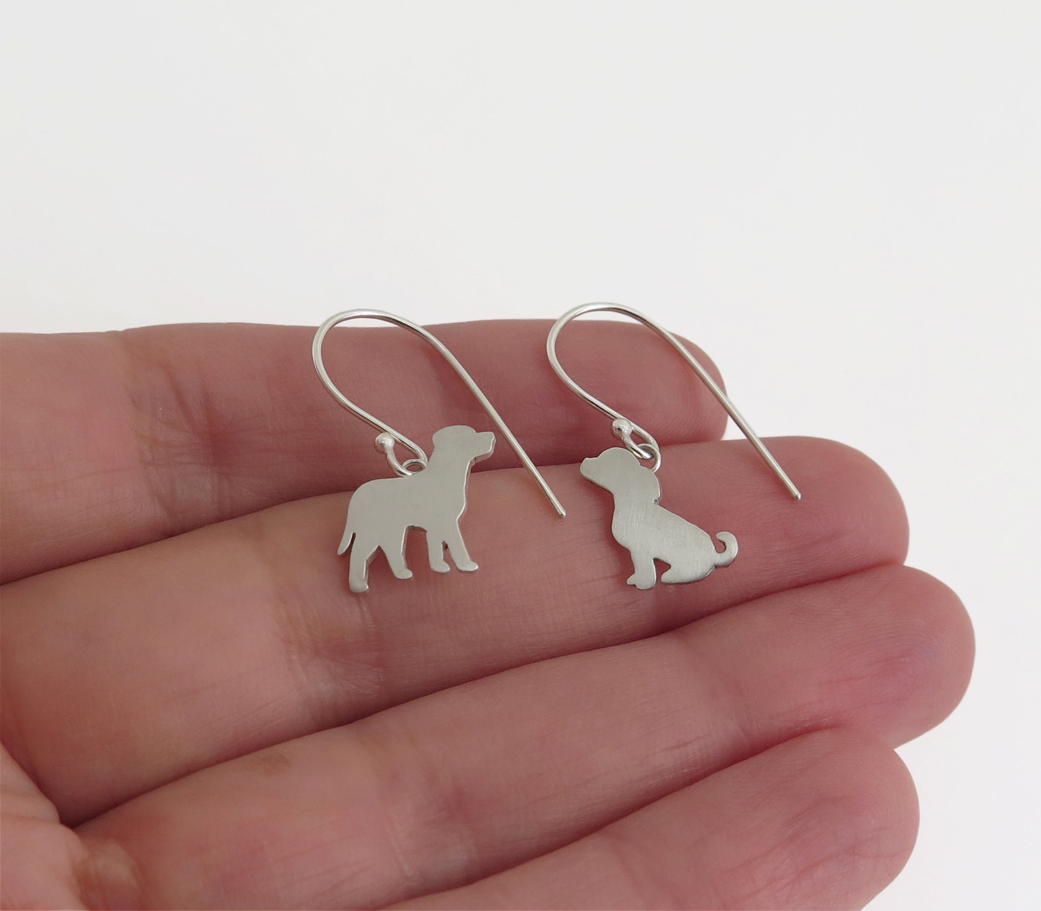 Dog Earrings Silver Dangle Earrings Silver Dog Earrings | Etsy