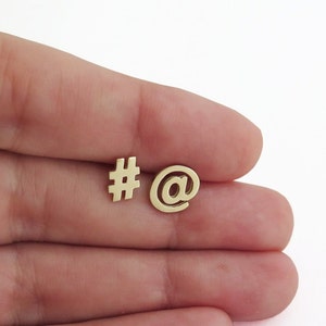 14k Gold Hashtag & at Studs - Twitter Earrings - Mismatched Sign ...