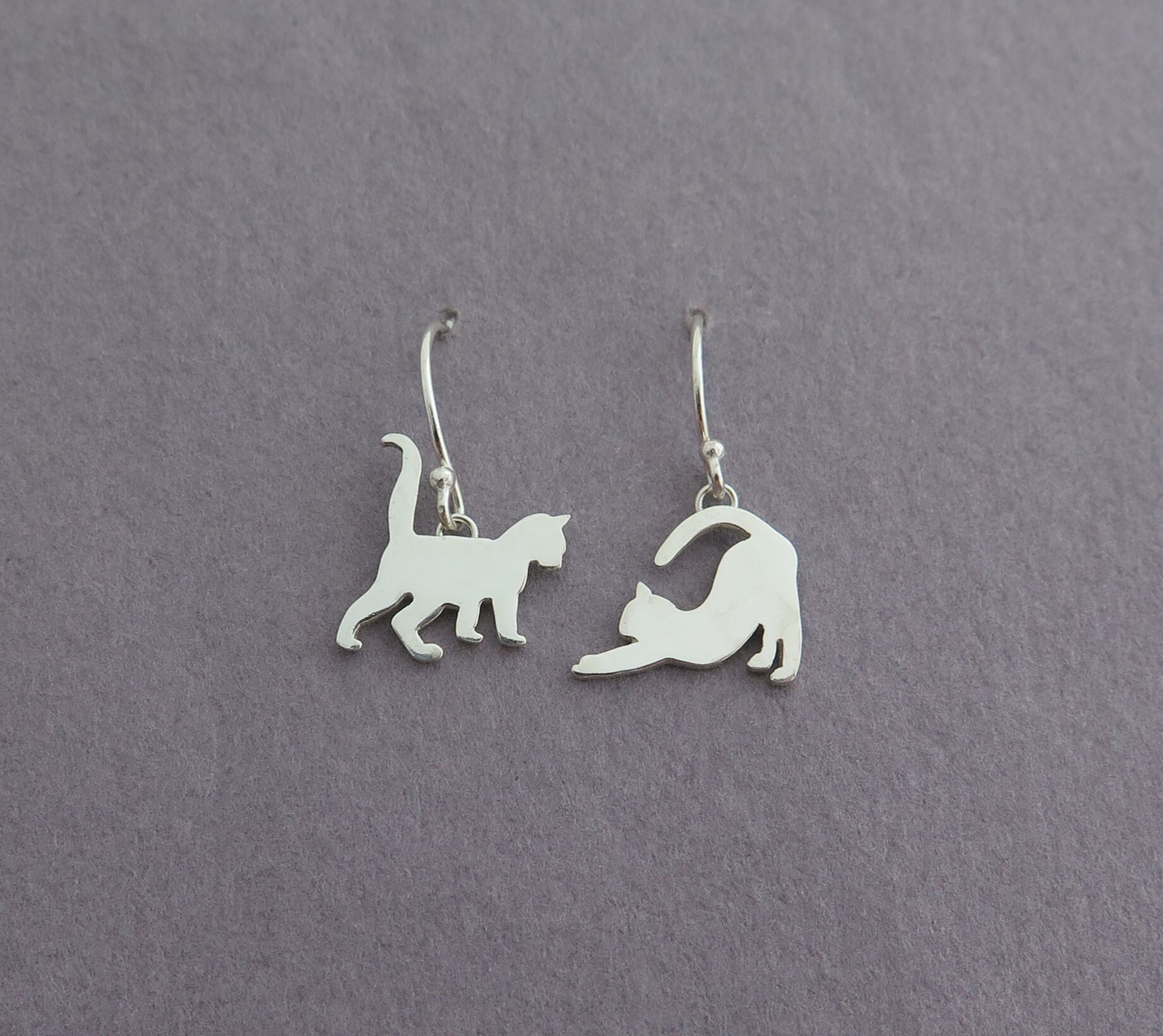 Cat Earrings, Silver Dangle Earrings, Mismatched Earrings, Animal ...