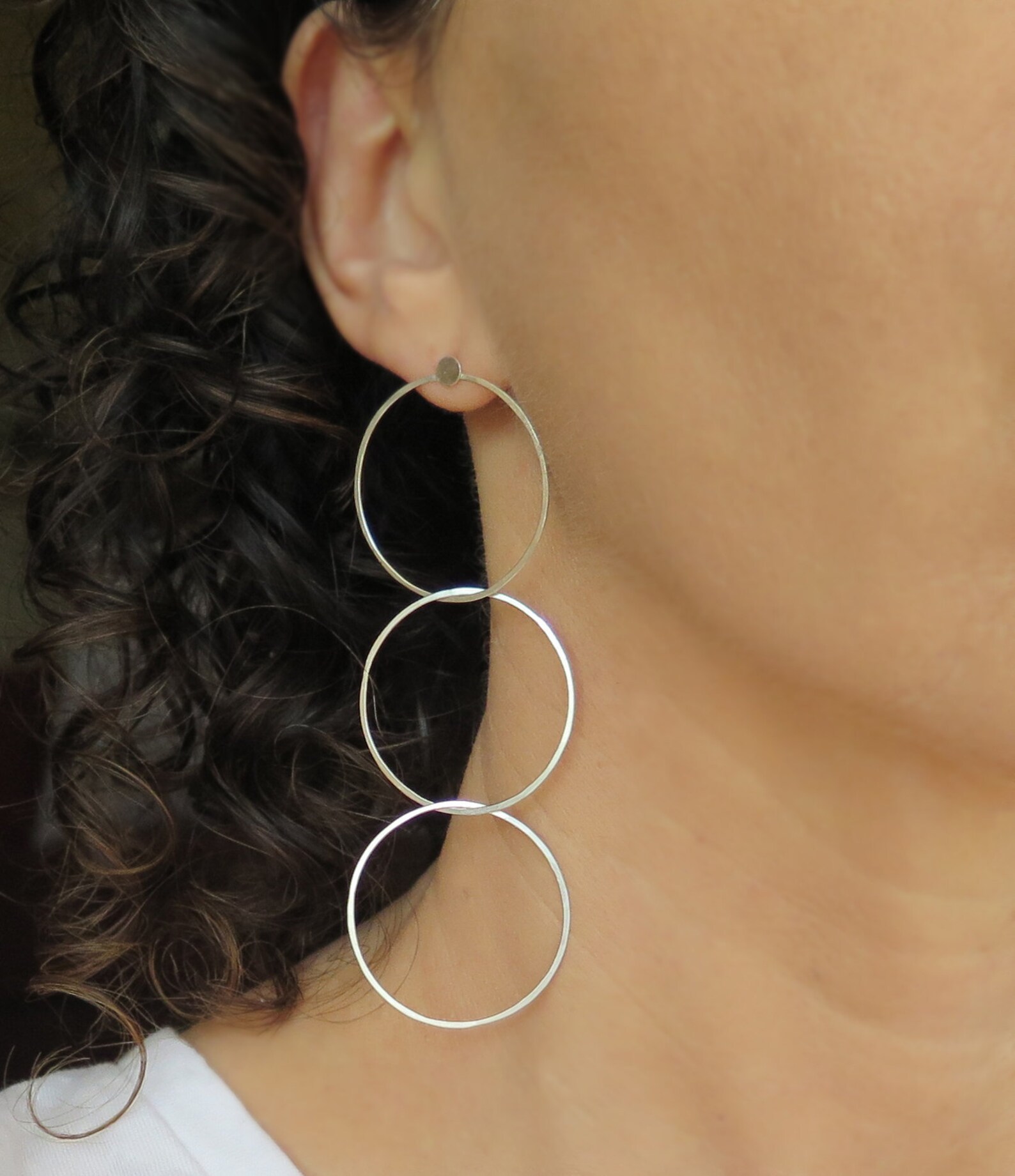 Silver Circle Earrings Large Circle Earrings Dainty Silver - Etsy