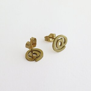 14k Gold at Sign Stud Earrings - Computer Symbol Solid Gold Jewelry - Etsy
