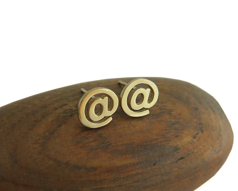 14k Gold at Sign Stud Earrings - Computer Symbol Solid Gold Jewelry - Etsy