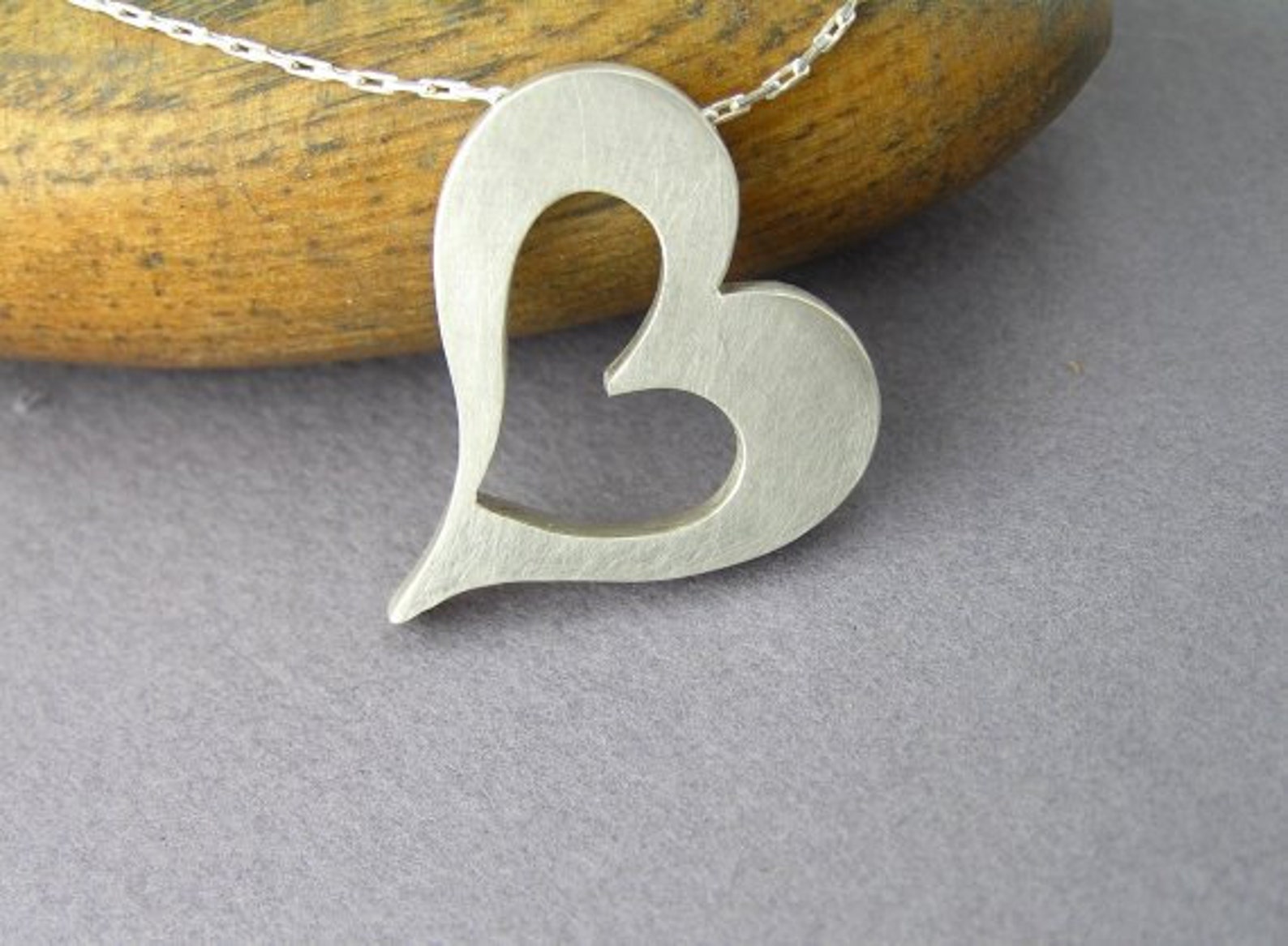 Silver Heart Necklace Pendant - Big Heart Pendant - Long Chain - Etsy