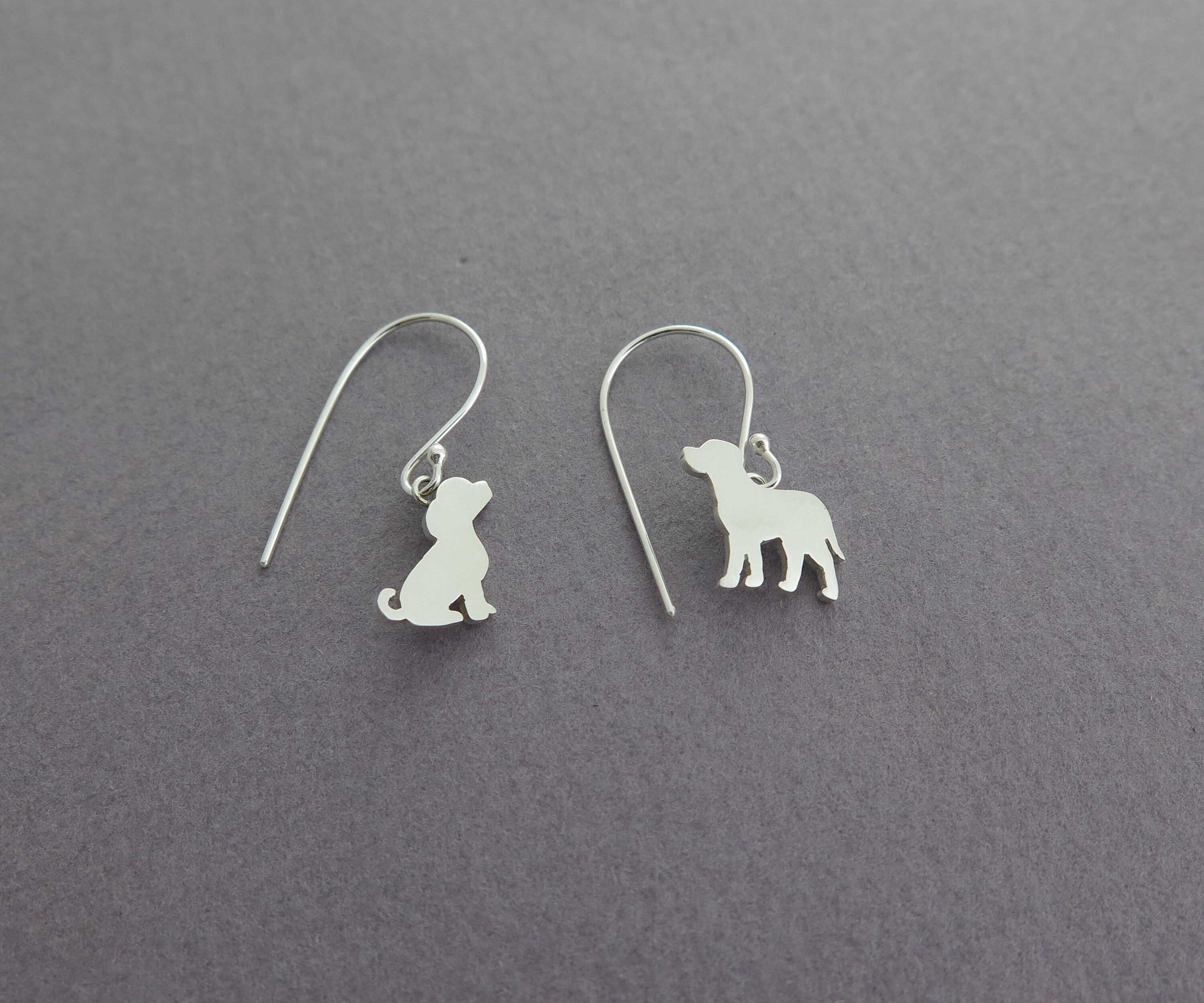 Dog Earrings Silver Dangle Earrings Silver Dog Earrings | Etsy