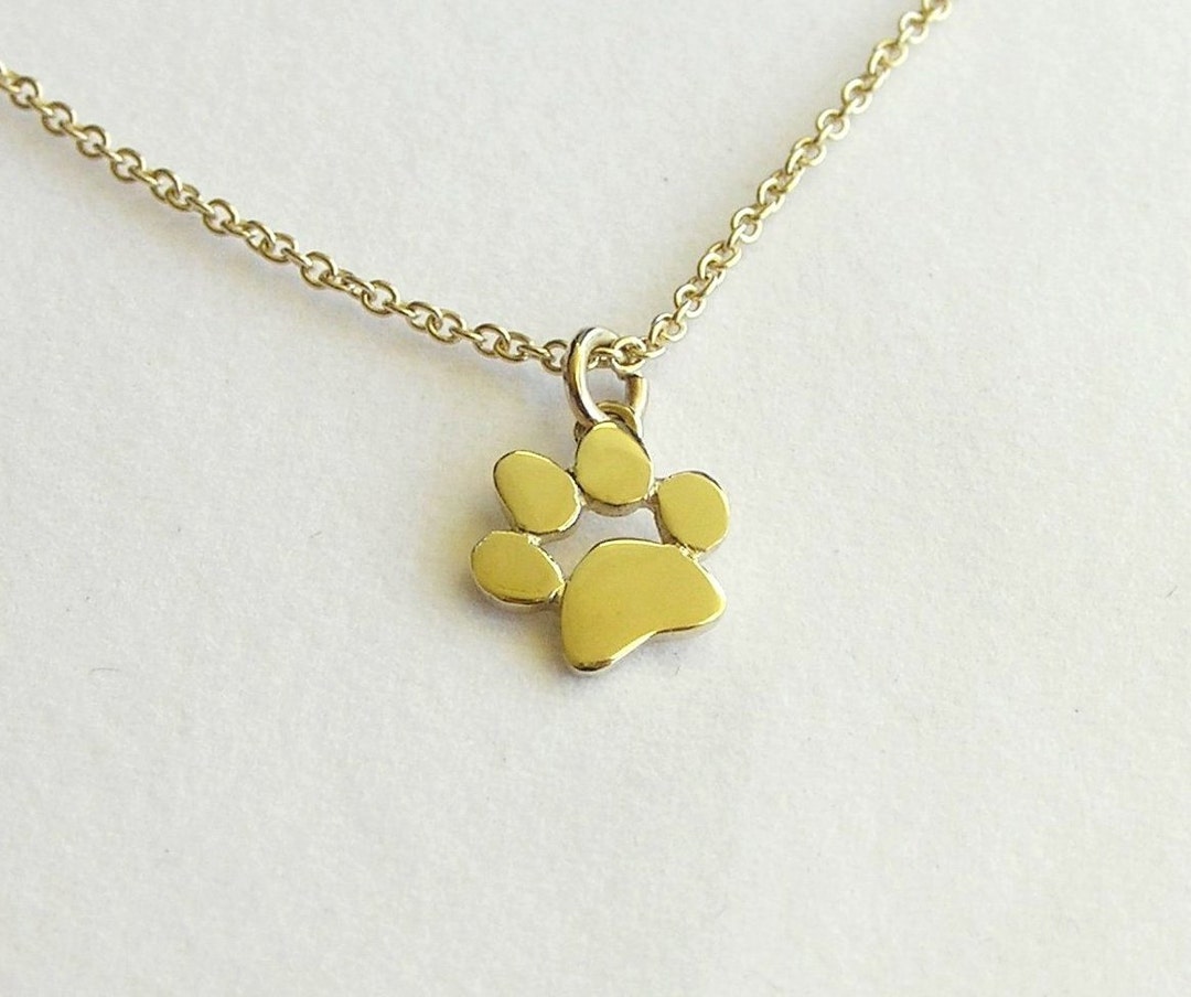 Paw Print Necklace Pendant - 14k Gold Necklace - Solid Gold Necklace ...