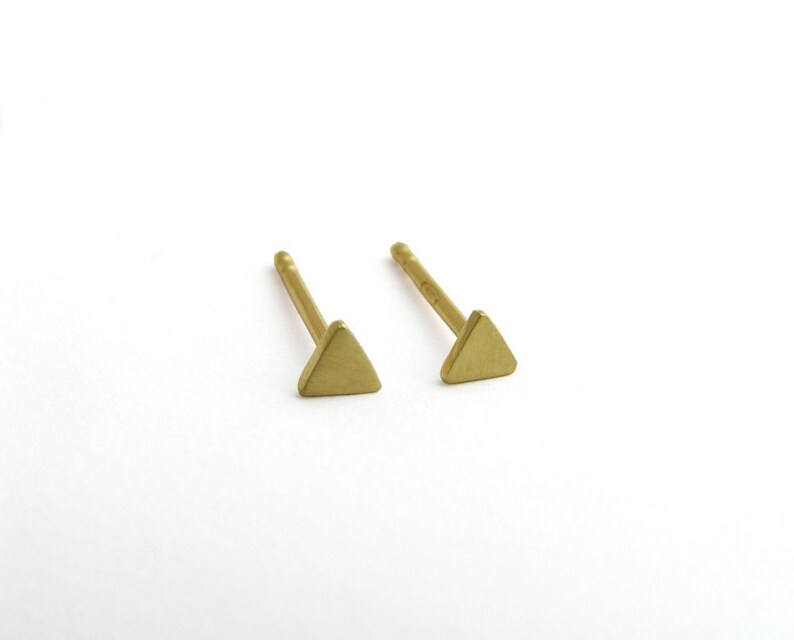 Tiny Triangle Earrings - 14k Gold Earrings - Solid Gold Studs - Tiny ...