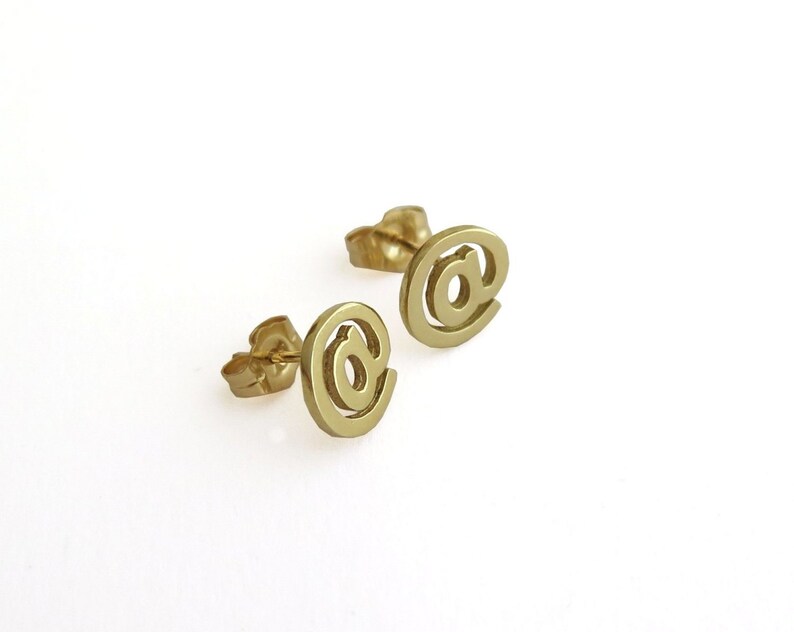 14k Gold at Sign Stud Earrings - Computer Symbol Solid Gold Jewelry - Etsy