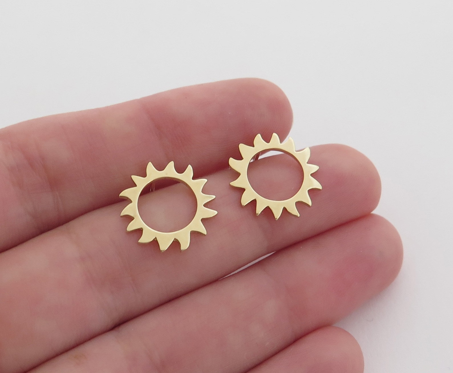 Gold Stud Earrings, 14k Gold Earrings, Sun Earrings, Sunburst Earrings ...