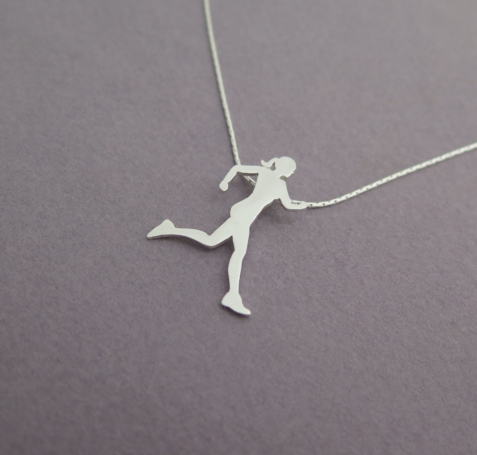 Runner Necklace - Running Woman Pendant - Sterling Silver - Sport ...