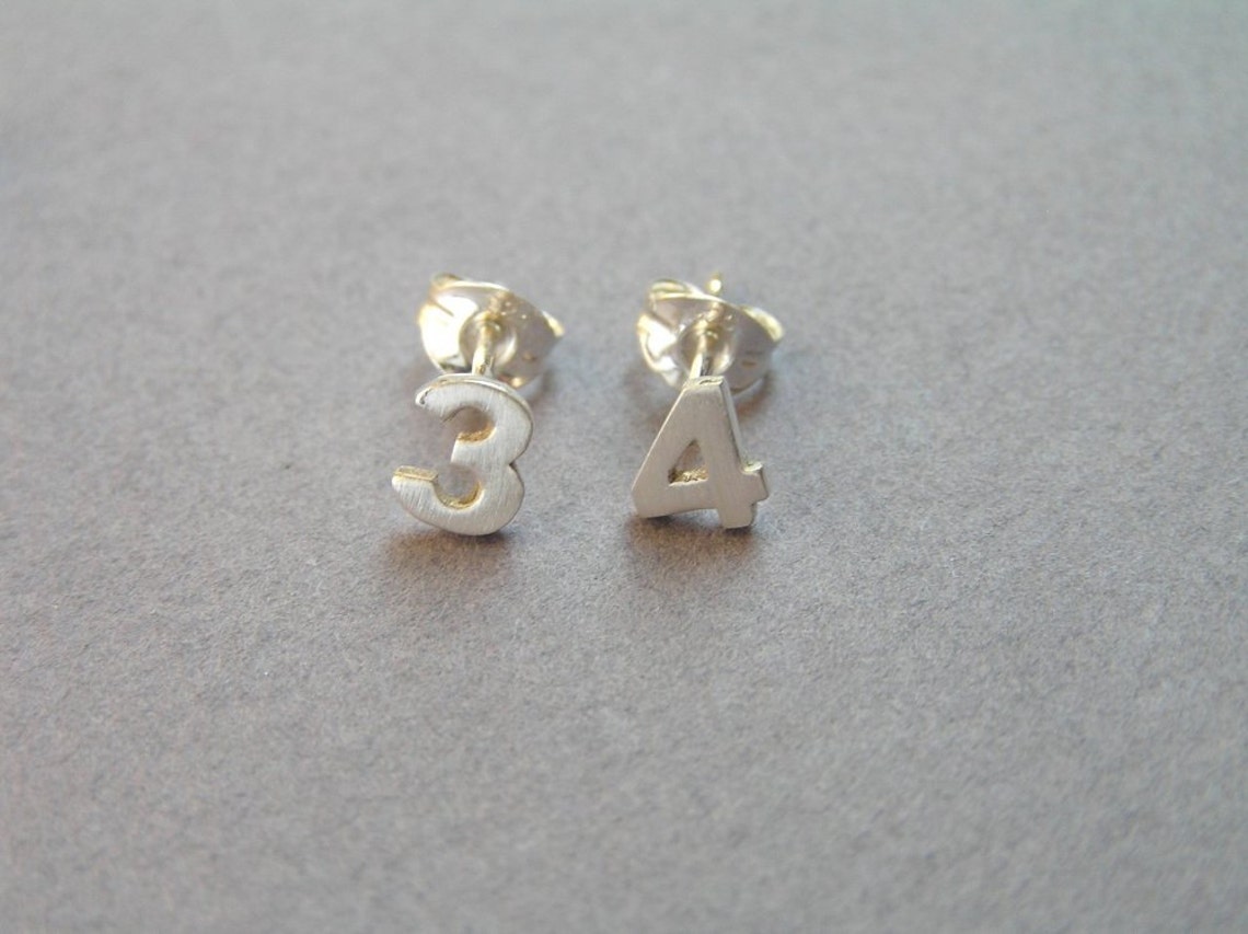 Numbers Stud Earrings - Sterling Silver - Personalized Jewelry - Custom ...
