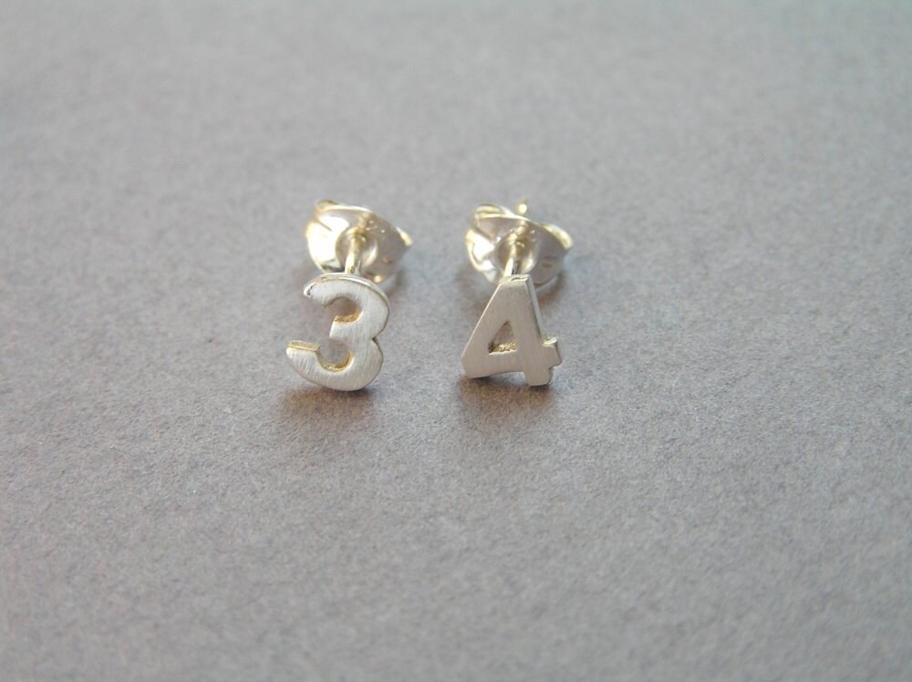Numbers Stud Earrings - Sterling Silver - Personalized Jewelry - Custom ...