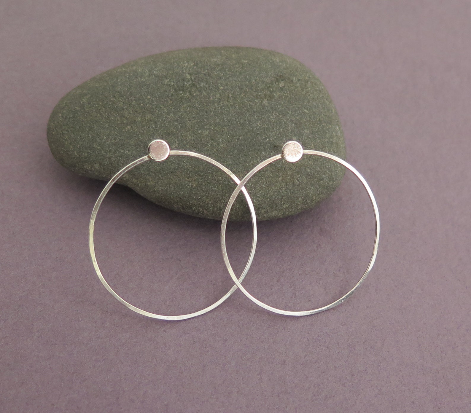 Silver Circle Earrings Large Circle Earrings Dainty Silver - Etsy