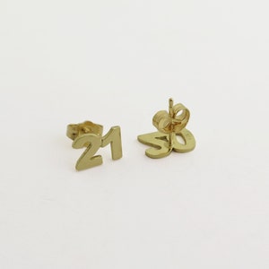Number Earrings, 14k Gold Earrings, Number Studs, 14k Gold Studs ...