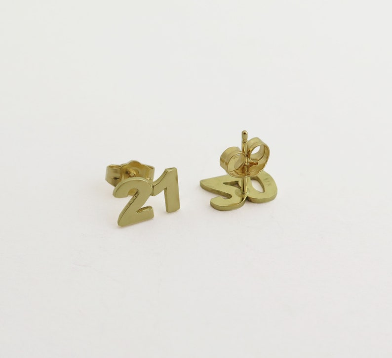 Number Earrings, 14k Gold Earrings, Number Studs, 14k Gold Studs ...