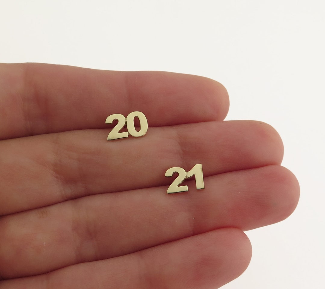 Number Earrings, 14k Gold Earrings, Number Studs, 14k Gold Studs ...
