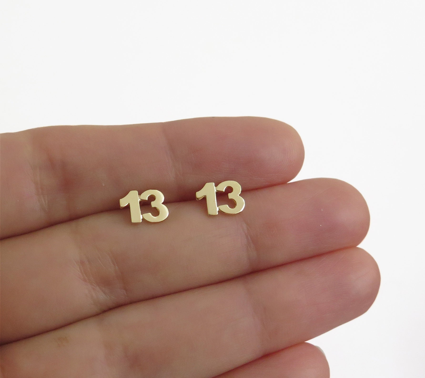 14k Gold Studs Number Earrings 14k Gold Earrings Custom - Etsy Israel