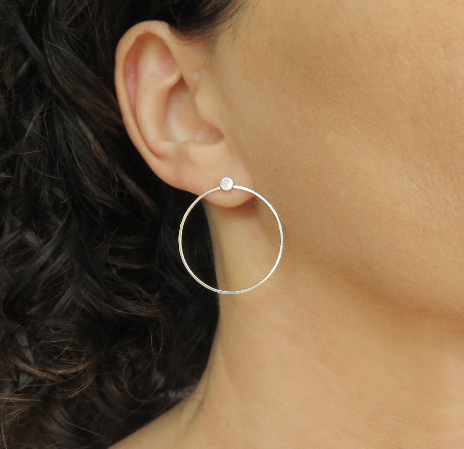 Silver Circle Earrings Large Circle Earrings Dainty Silver - Etsy