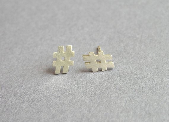 Silver Hashtag Stud Earrings - Twitter Earrings - Hash Symbol Studs ...