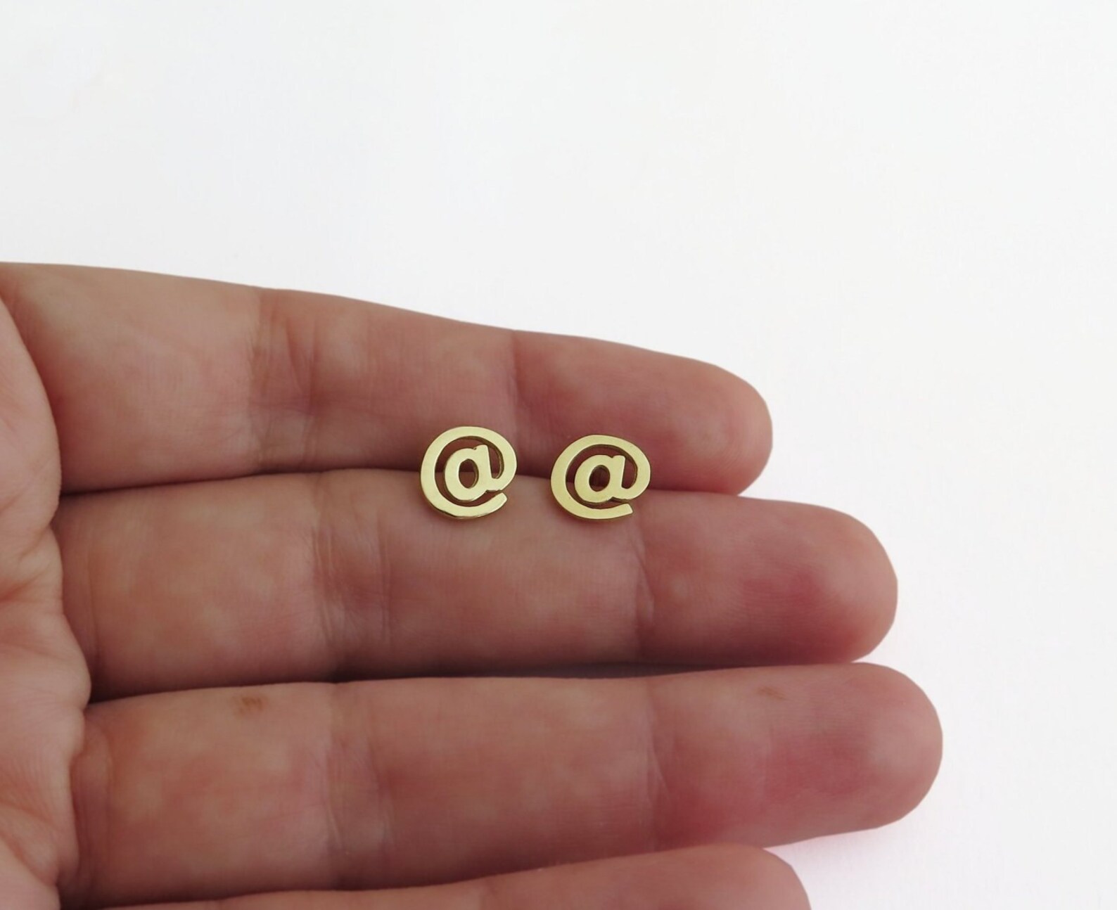14k Gold at Sign Stud Earrings - Computer Symbol Solid Gold Jewelry - Etsy