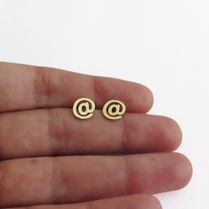 14k Gold at Sign Stud Earrings - Computer Symbol Solid Gold Jewelry - Etsy