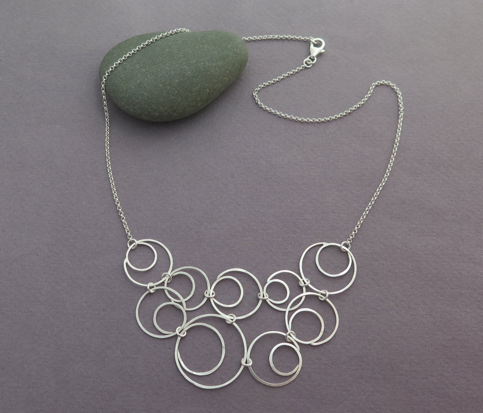 Bib Necklace, Sterling Silver Necklace for Women, Circle Necklace ...