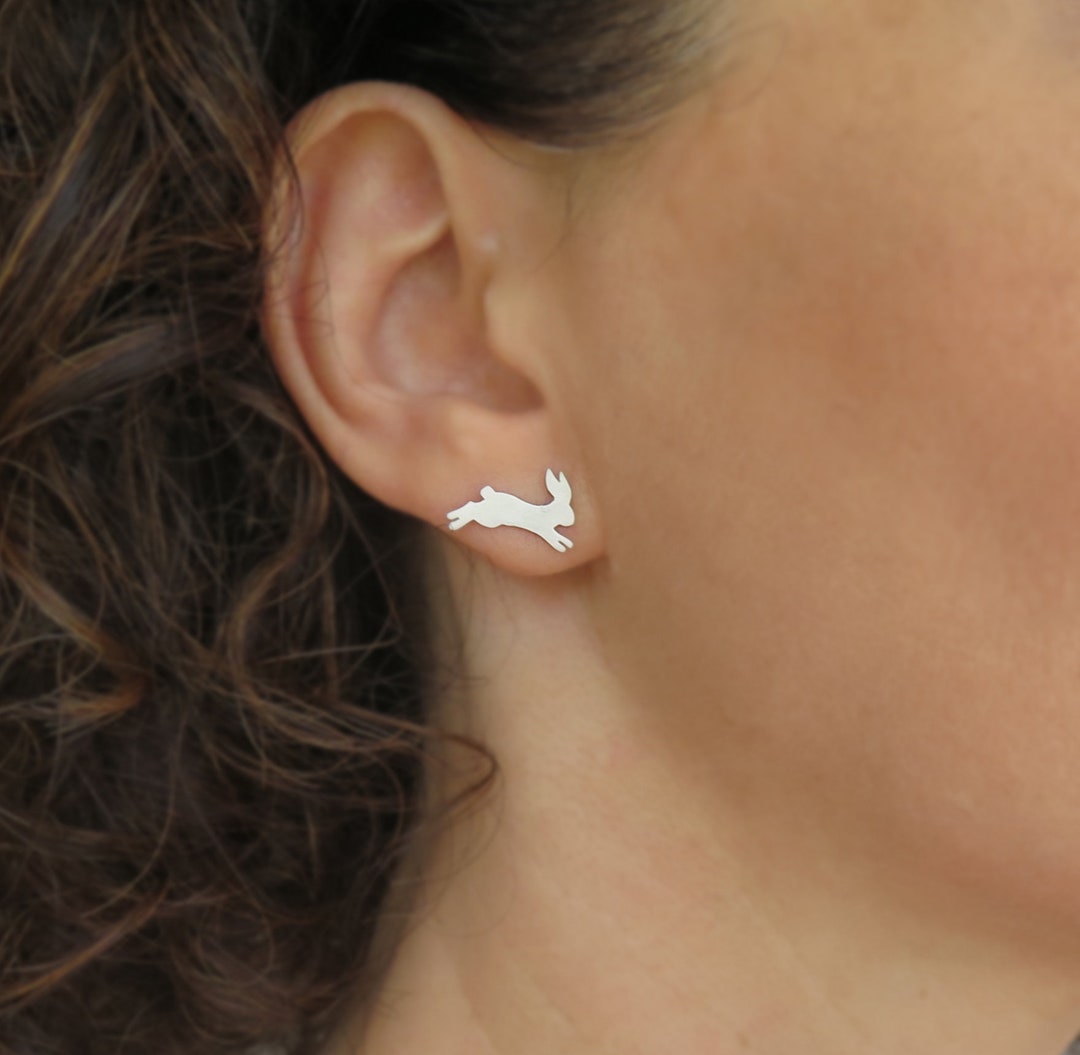 Sterling Silver Stud Earrings, Rabbit Earrings, Animal Jewelry for ...