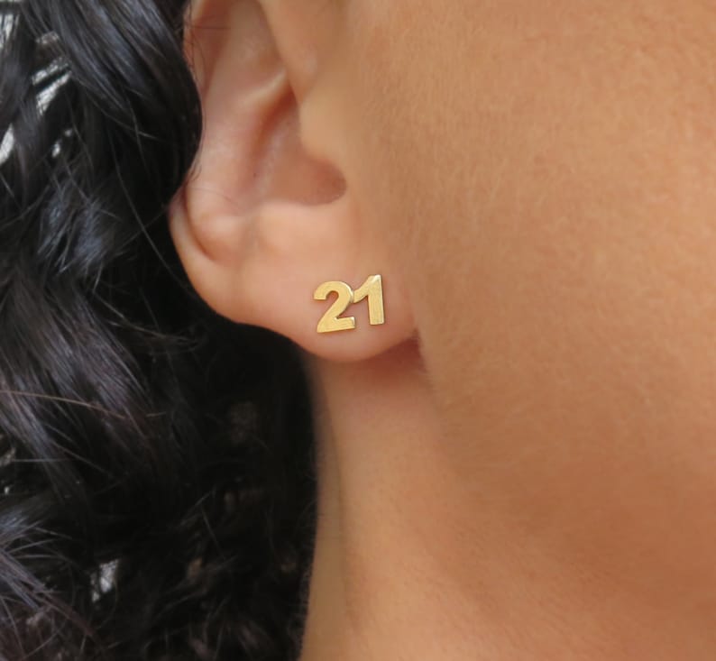 Number Earrings, 14k Gold Earrings, Number Studs, 14k Gold Studs ...