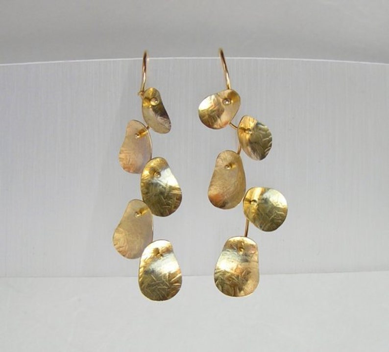 Solid Gold Dangle Earrings - Leaves Earrings - 14k Gold - Cluster ...
