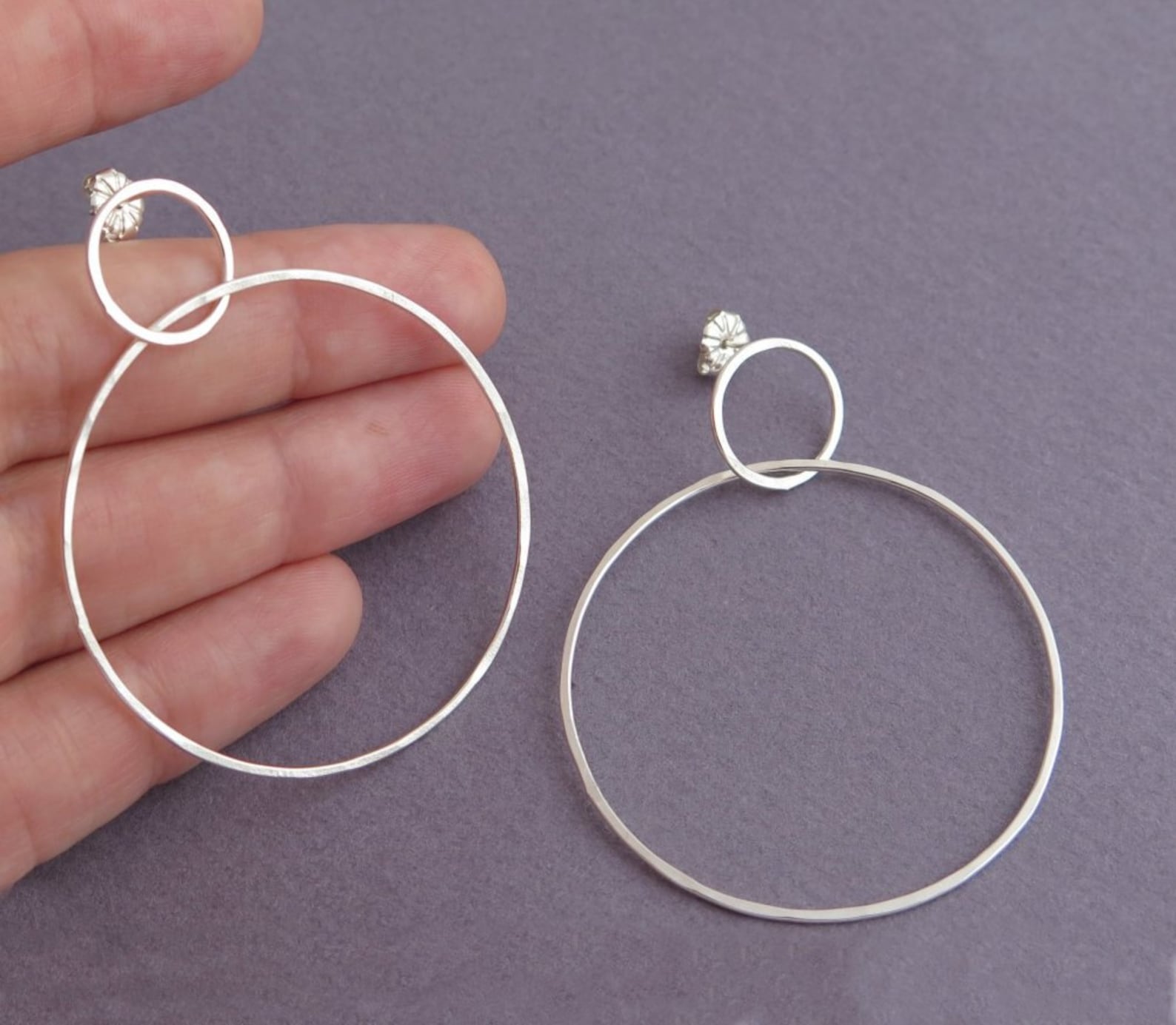 Silver Hoop Earrings Large Hoop Earrings Post Hoop Earrings | Etsy