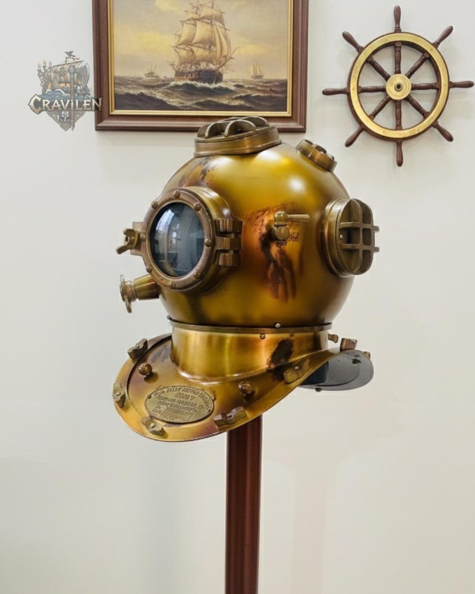 Antique Brass Diving Helmet Replica | Steampunk Decor Display - Etsy