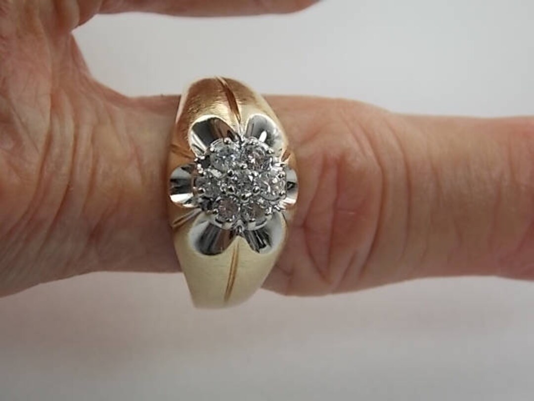 Vintage Diamond Ring Belcher Mounting ..44 Ctw Yellow Gold 14K 5.5gm ...