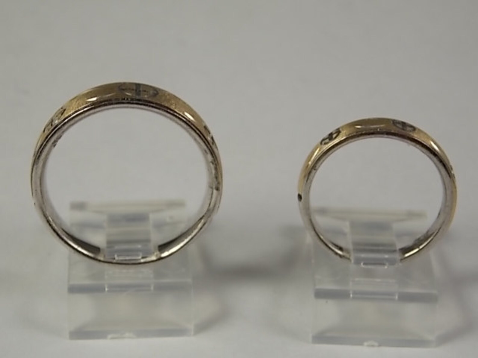 Double Wedding Ring Set Sterling Silver Yellow Gold 14K 7mm - Etsy