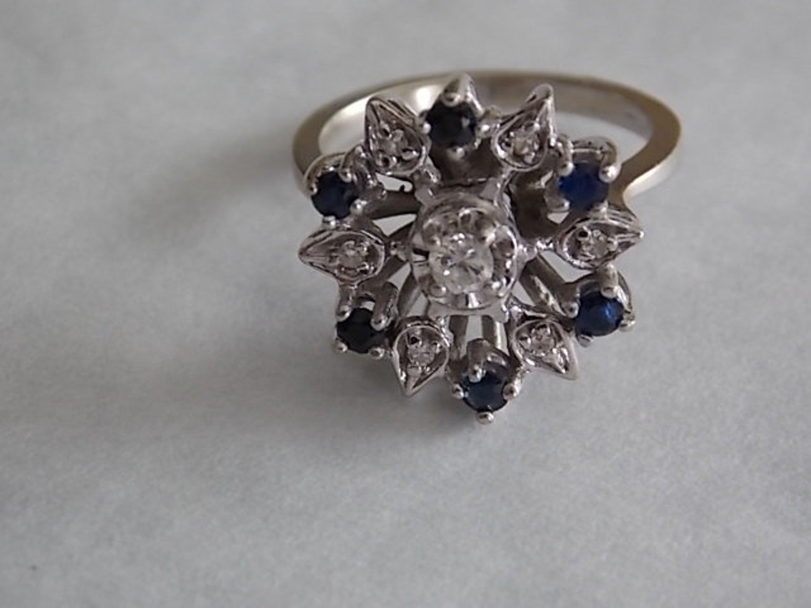 Sapphire and Diamond Snowflake Ring .54ctw White Gold 14K | Etsy