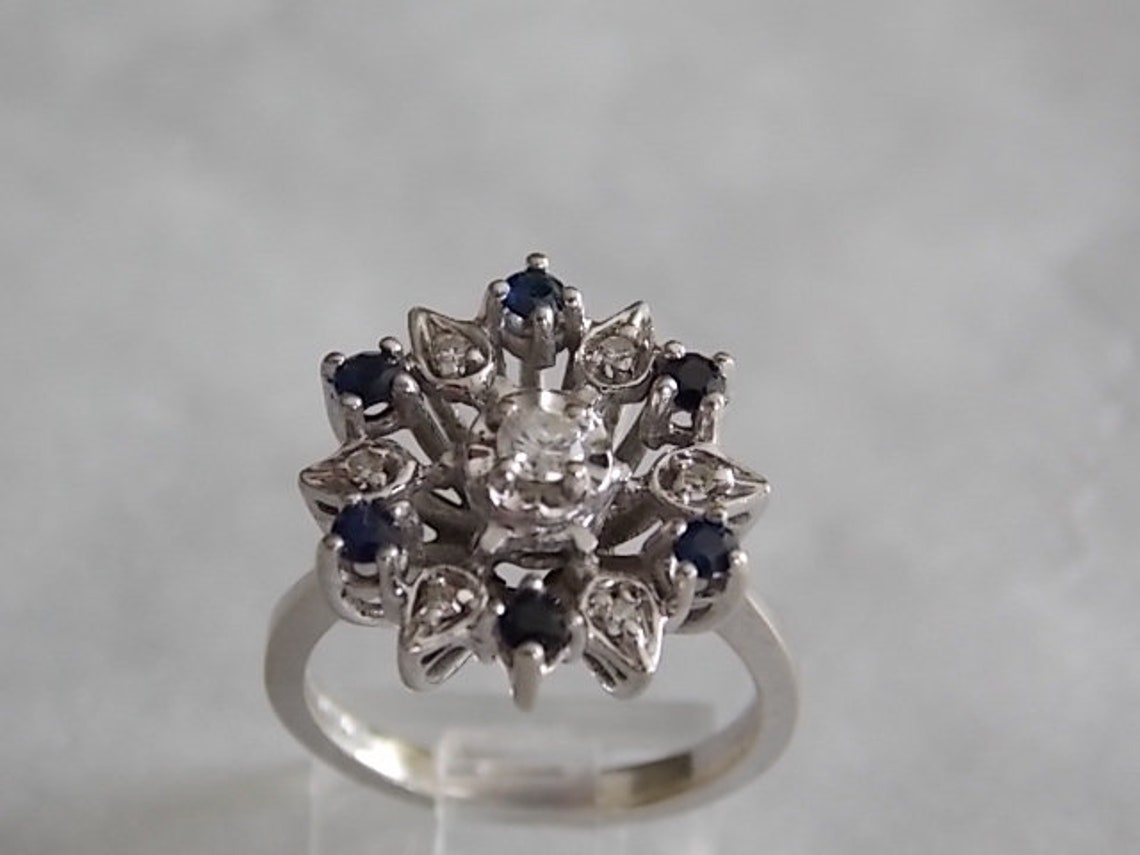 Sapphire and Diamond Snowflake Ring .54ctw White Gold 14K - Etsy