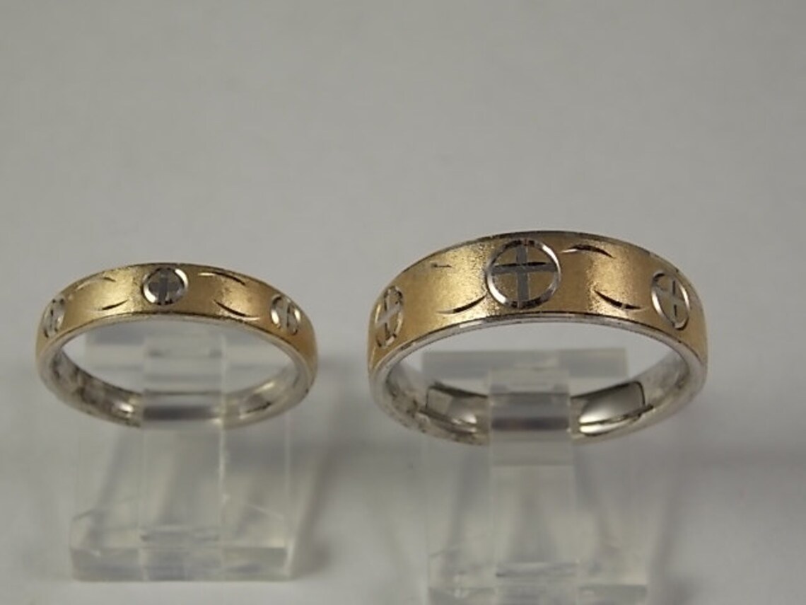 Double Wedding Ring Set Sterling Silver Yellow Gold 14K 7mm - Etsy