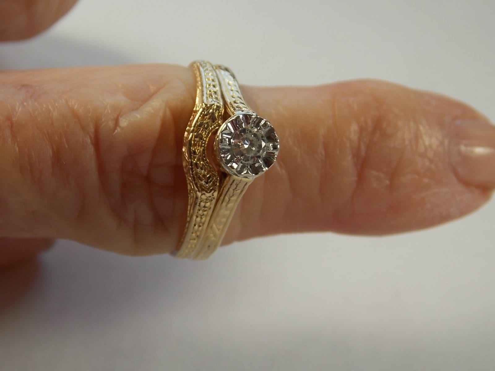 Wheat Design Bridal Ring Set .20 Carats Yellow Gold 14K 5.35 | Etsy