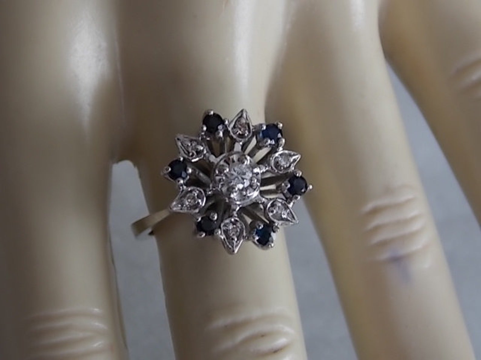 Sapphire and Diamond Snowflake Ring .54Ctw White Gold 14K | Etsy