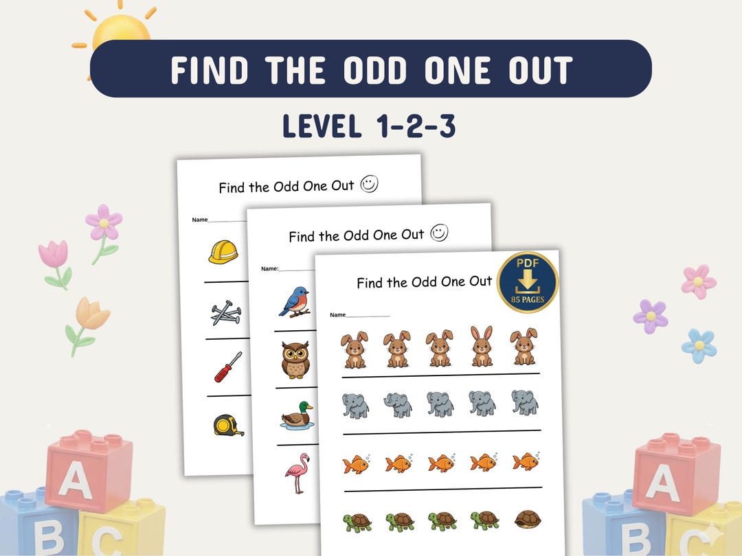 85 Page Find the Odd One Out Worksheet Bundle | Level 1-2-3 Simple to ...