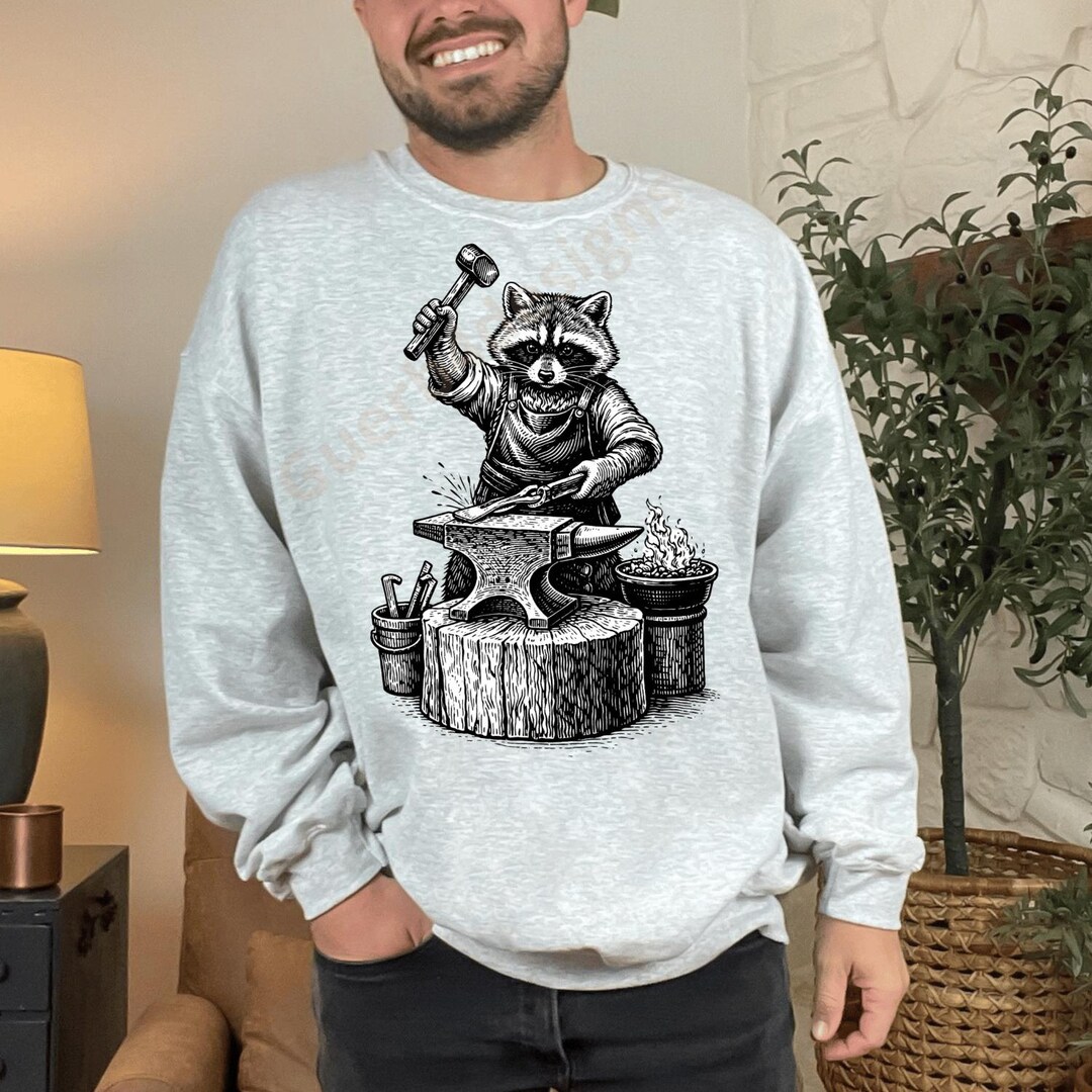Blacksmith Raccoon PNG: Vintage Animal Forge Art Png Cartoon Blacksmith ...