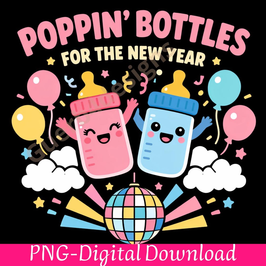 Poppin’ Bottles for the New Year PNG: Cute Baby Bottle Party New Year ...