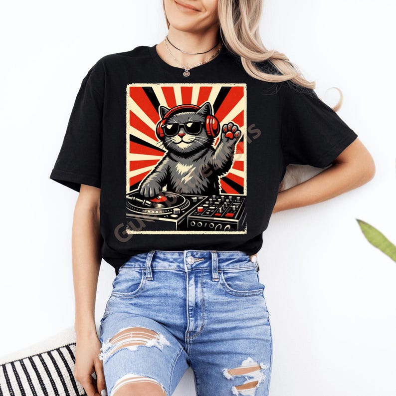 Cool DJ Cat With Headphones PNG: Retro Music Lover Png Funky Turntable ...