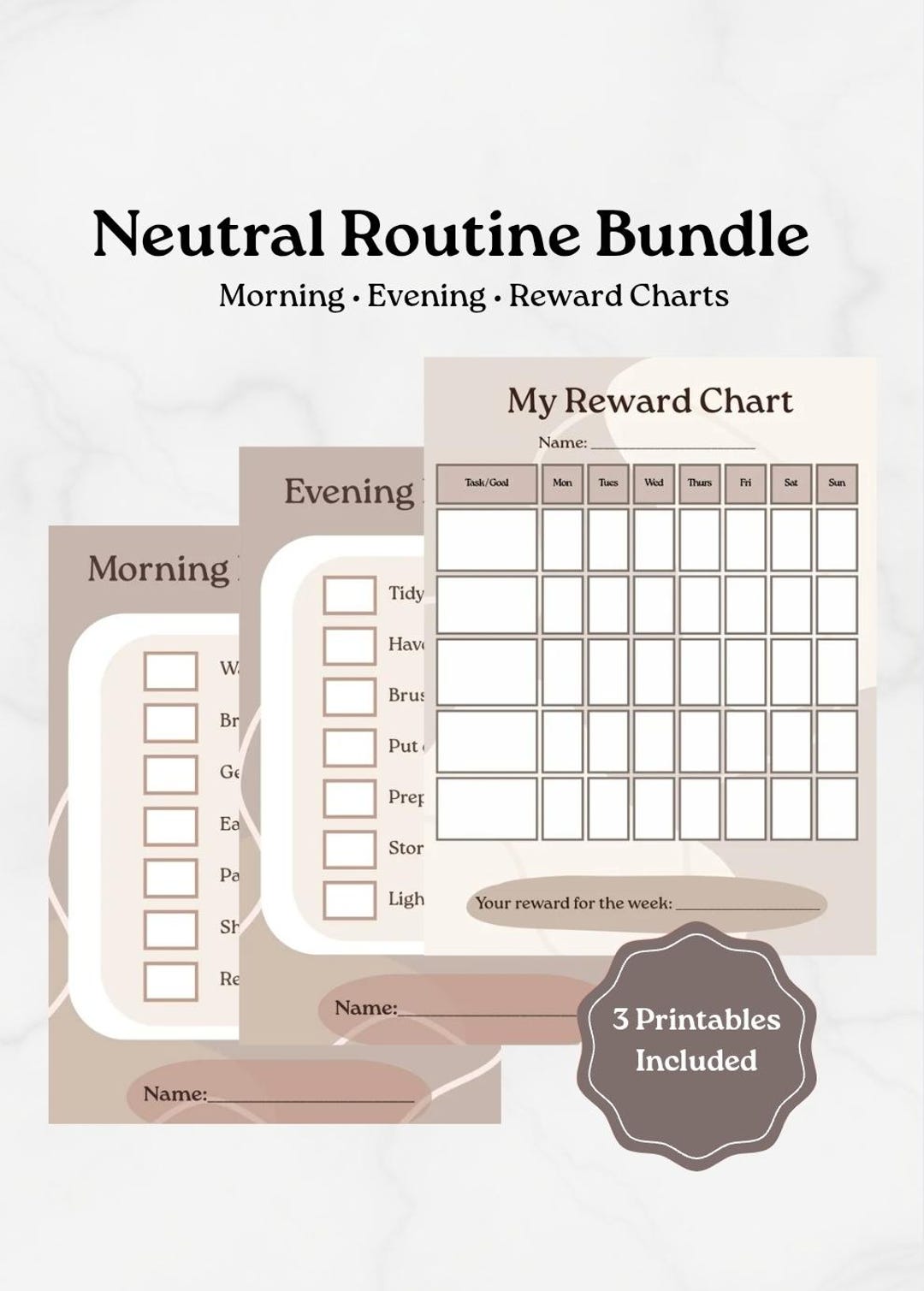 Neutral Routine Bundle for Kids | Morning & Evening Routine Charts ...
