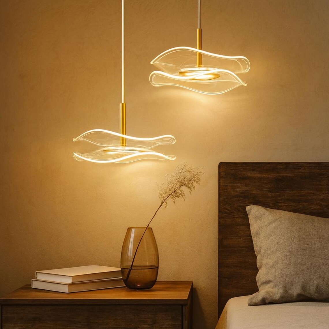 Modern LED Pendant Light – Wavy Glass Hanging Lamp. - Etsy
