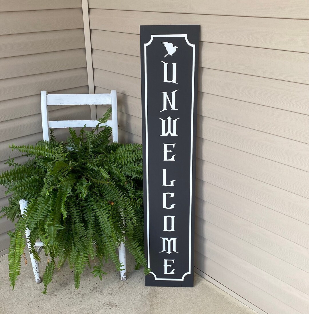 Halloween Porch Decor, Spooky Unwelcome Halloween Sign, Raven Unwelcome ...