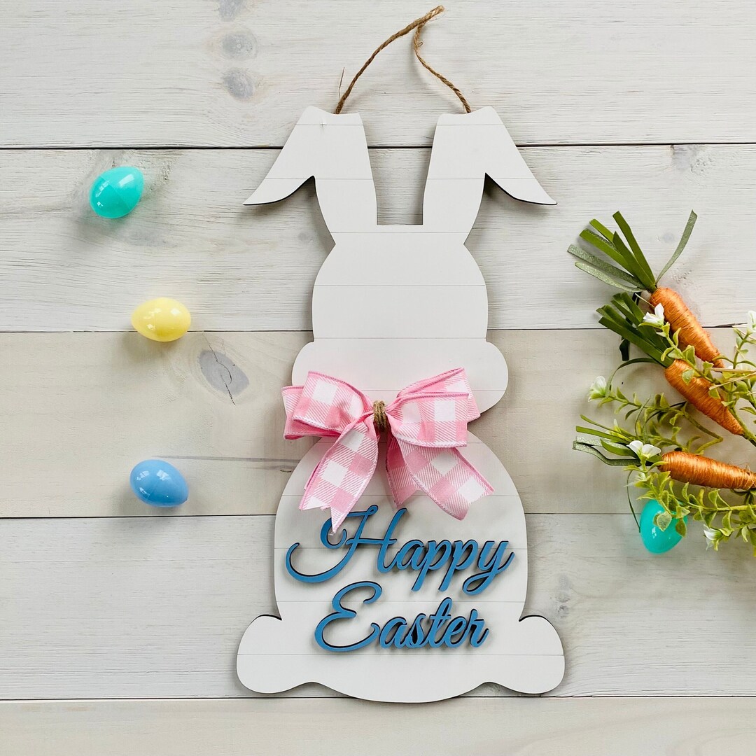 Easter Front Door Decor, Happy Easter Bunny Door Hanger, Happy Easter ...