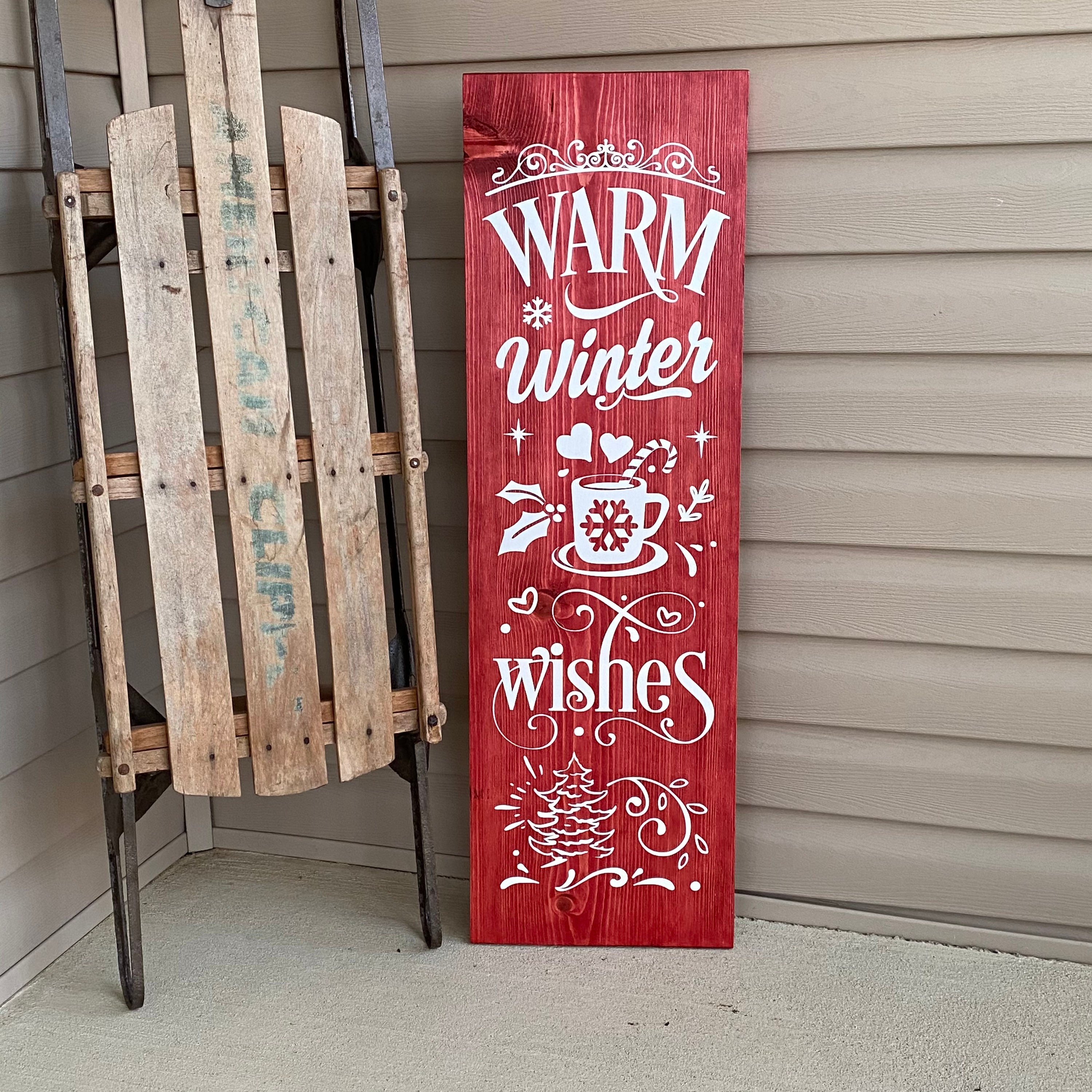 Winter Porch Sign Warm Winter Wishes Christmas Sign Welcome | Etsy