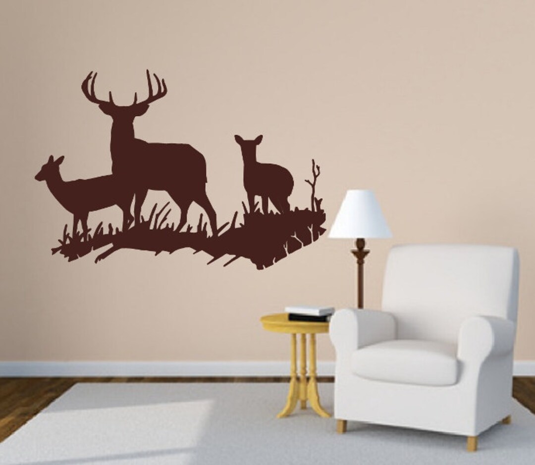 Deer Vinyl Wall Decal Deer in Grassy Meadow Style D Vinyl Wall Decal ...